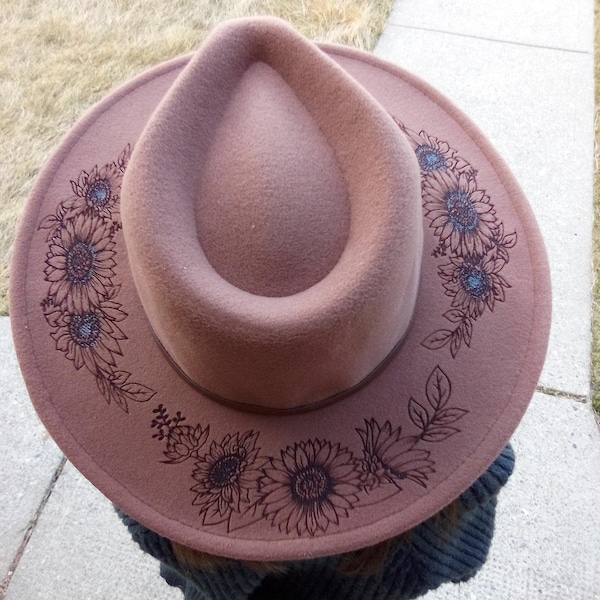 Engraved Wide Brim Fedora Hat Mandala Design Chocolate Brown - Etsy