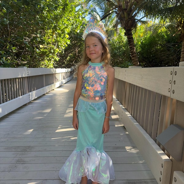 Mermaid Costume for Girls, Sequin Top, Skirt, and Tiara, Perfect for ...