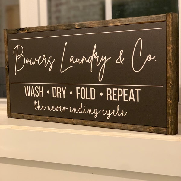 Personalized Laundry Room Sign, Farmhouse Laundry and Co, Wood Framed ...