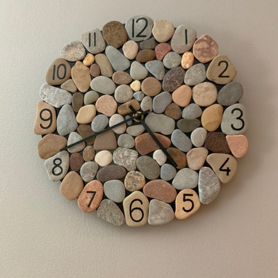 Stone Clock 10, Pebble Art Clock, Stone Mosaic Wall Clock, Beach Theme ...