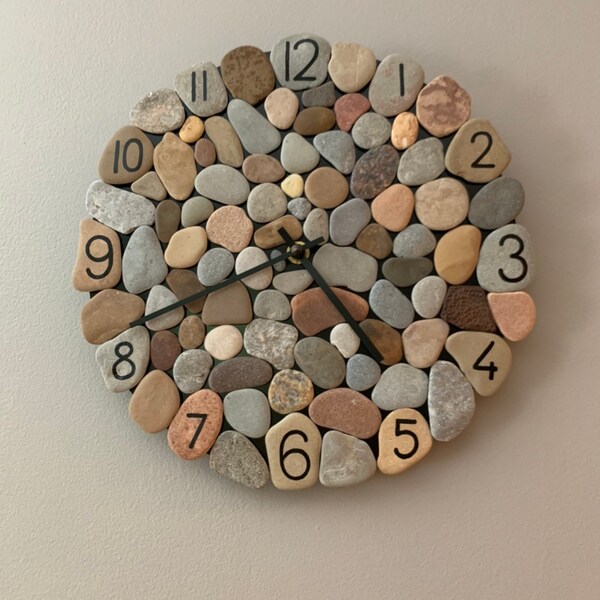 Stone Clock 10", Pebble Art Clock, Stone Mosaic Wall Clock, Beach Theme ...