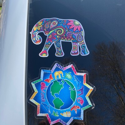 Elephant Car Decal Colorful Design Bumper Sticker Laptop Decal Pink ...