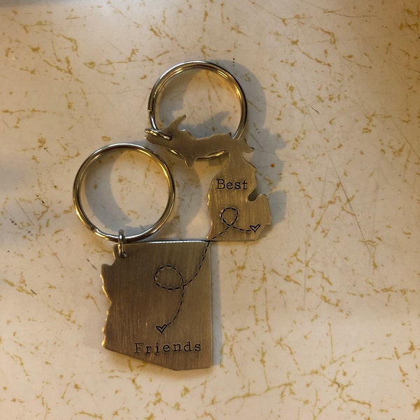 Best Friends Map Custom Long Distance Friendship State Key Chain Set of ...