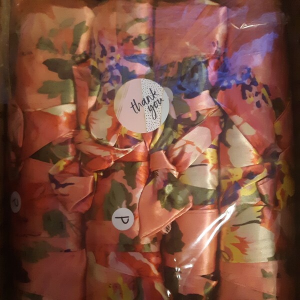 Coral Bridesmaid 3/4 Sleeves Floral Stain Robes, Bridal Party Robes ...