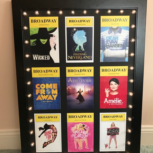 BROADWAY Playbill COLLAGE Wall Art With Marquee Lights ~ 20" X 28 ...