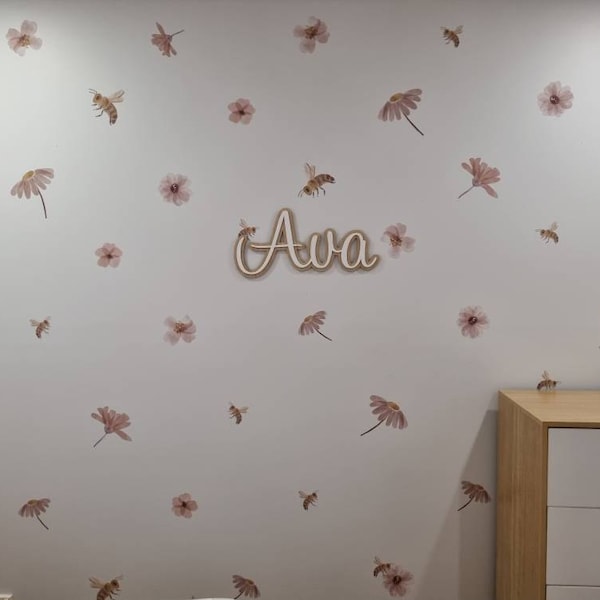 Bee and Flower Wall Decals, Flower Wall Decals, Bees, Boho Nursery - Etsy