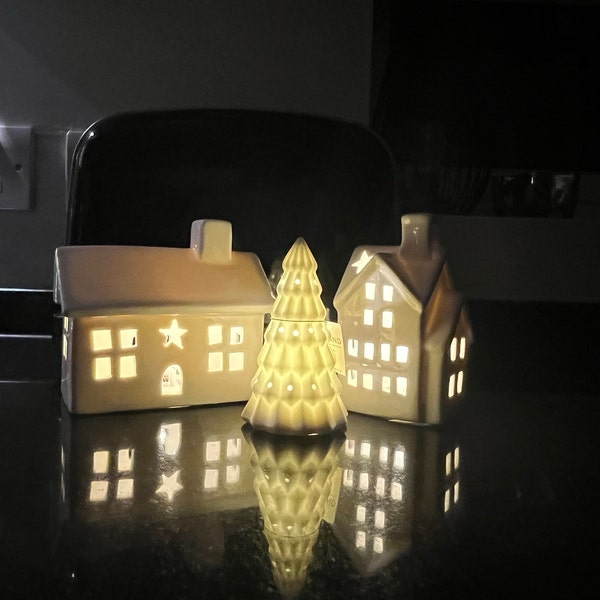 White Ceramic House With LED T Light 11.5cm - Etsy
