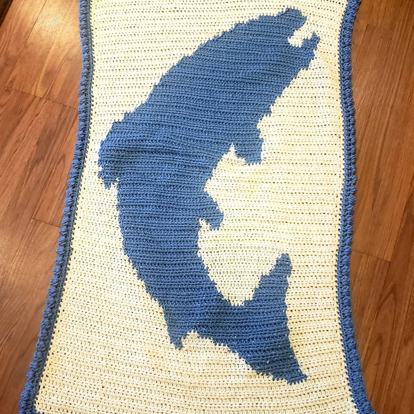 Fish on Blanket - Crochet Pattern - Afghan, Decorative Throw Blanket ...