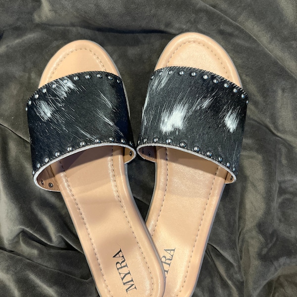 Genuine Cowhide Western Sandals – Crafted Leather and Hair on Slides ...