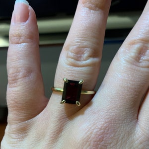 Gold Garnet Rectangle Ring 14k Solid Gold Garnet Ring January ...