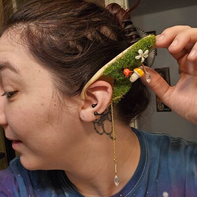 Elf Ears Cuff With Moon Star Chain Gothic Witch Wrap Earrings Fairy Ear ...