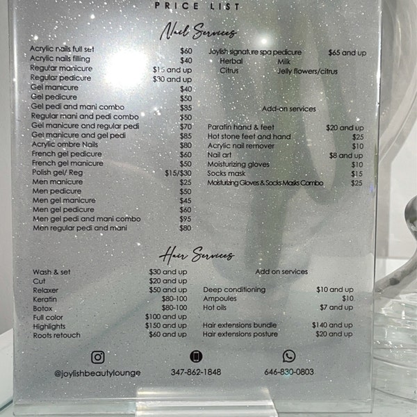 Custom Acrylic Price Menu Sign | Salon, Nail, Spa Services - Etsy