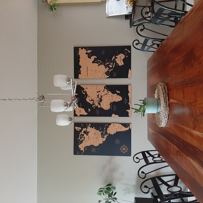 World Map Push Pin Wall Art, Cork World Map Board, Wooden World Map ...