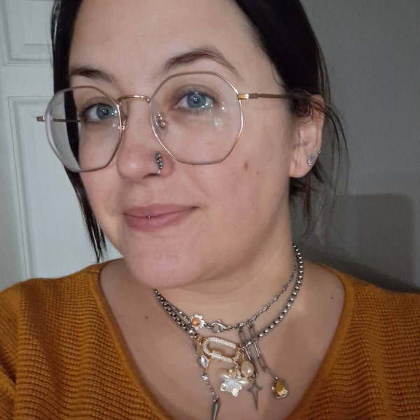 Silver Carabiner Necklace With Swarovski Crystals, Chunky Half Mesh ...