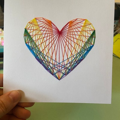 STRING HEART CARD / Purple, Mint, & Pink Heart on White - Etsy