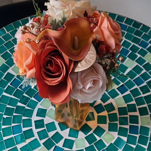 Real Touch Artificial Rust Orange Gold Roses Lilies Bridal Bridesmaids ...