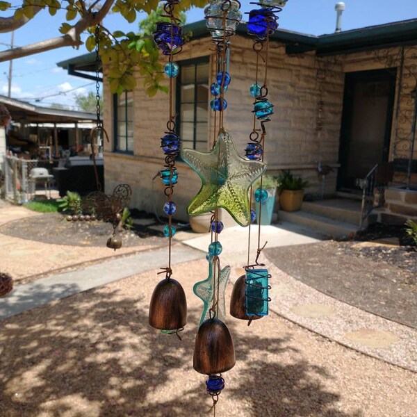 Joyous Wind Chimes, 19 Inch Light Blue Glass Handmade Wind Chime, the ...