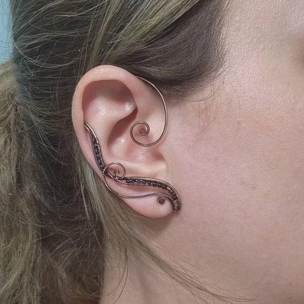 Black Copper Ear Cuffs Phoenix - Ear Cuffs - Elf Earrings - Ear Crawler ...