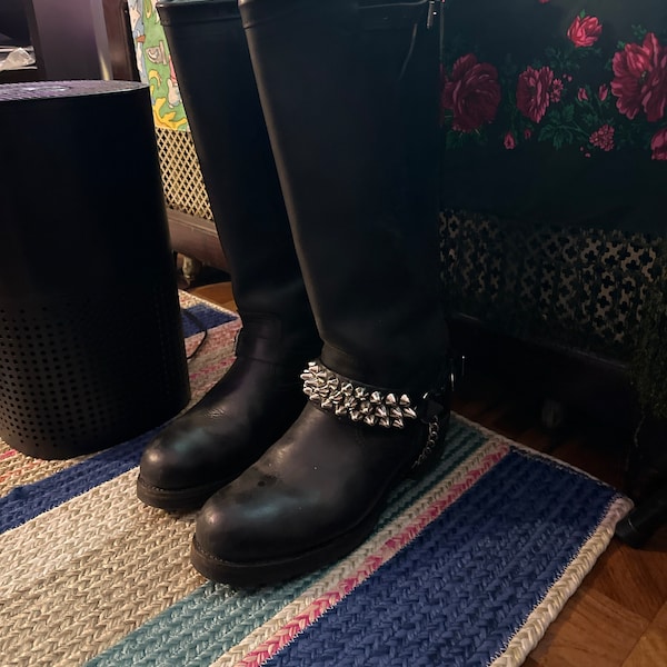 Bootstraps Boot Harness Handmade Genuine Leather Punk Studded Tall Uk ...