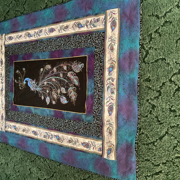 Peacock Flourish Feather Stripe Metallic Fabric by Ann Lauer for ...