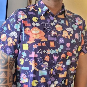 80s RETRO ARCADE Pattern Button up Shirt Sizes S-4X Video Games ...
