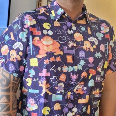 80s RETRO ARCADE Pattern Button up Shirt Sizes S-4X Video Games ...