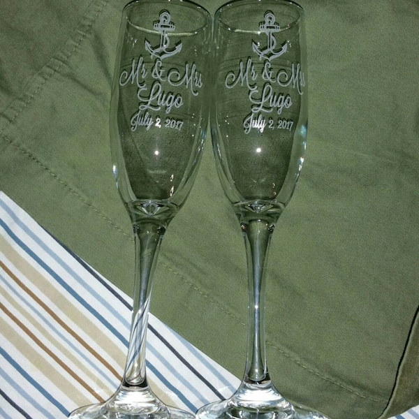 Personalized Anchor Champagne Flutes Wedding Toasting Flutes Set of 2 ...