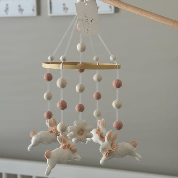 Rabbit Baby Felt Mobile, Rabbit Nursery Felt Mobile, Rabbit Crib Felt ...