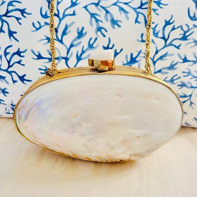 Abalone Sea Shell Inlaid Brass Clutch Bag, Original Pāua Bag Oyster ...
