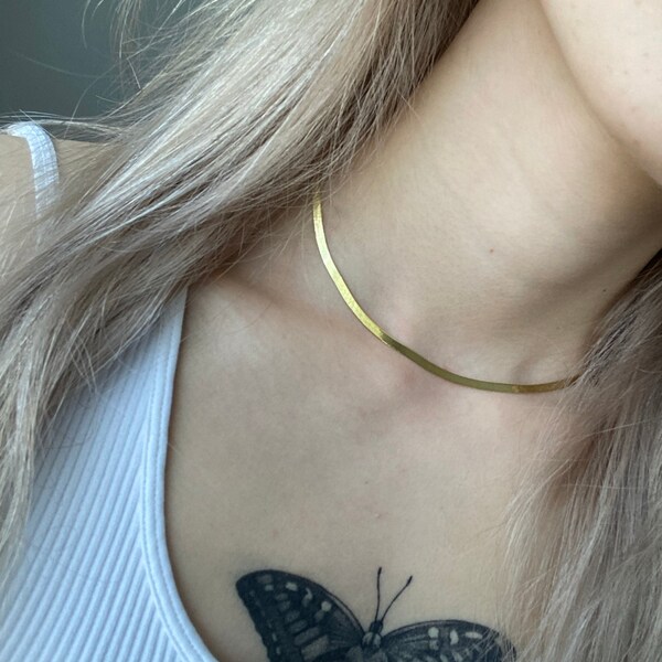 18 K Italian Gold Chain / Flat Snake Chain / Sterling Silver Italian ...