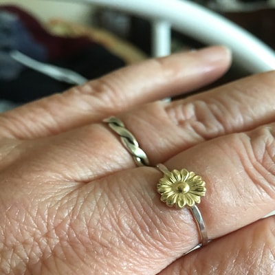 Sunflower Ring, Flower Stack Ring, Flower Ring, Silver Stack Ring, Sunflower Stack Ring - Etsy
