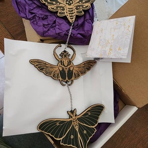 Insect Garland Wood Wall Hanging Decor Hawkmoth Luna Moth Winged Beetle ...