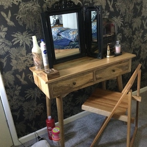 Curved Dressing Table and Bench Set 3 Drawers and Foldable Mirror Solid ...