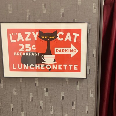 Black Cat Kitchen Art Print, Mid Century Modern Wall Art, Black Cat ...