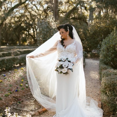 3 Tier 120 Inch Cathedral Wedding Veil With Blusher, Bridal Veil, Regal ...