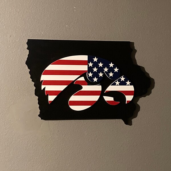 3D Iowa Hawkeye American Flag State Map Cutout - One of A Kind Sign ...