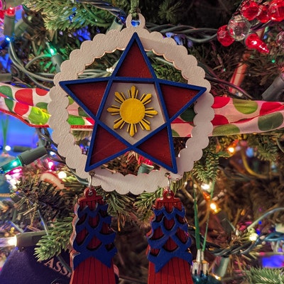 Filipino Parol Wood Ornament White, Red & Blue 2022 - Etsy