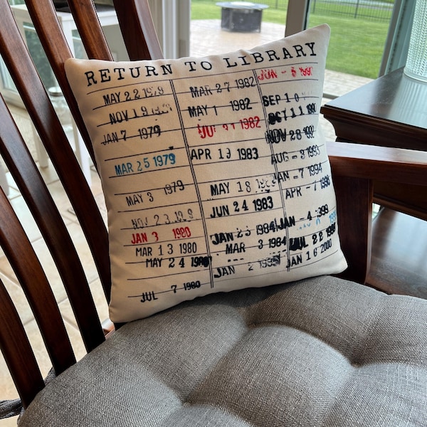 Return to Library Throw Pillow, Vintage Library Card Book Due Date ...