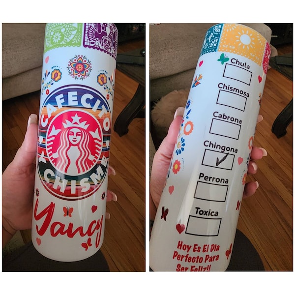 Cafecito Y Chisme 20oz Skinny Tumbler Colorful Mexican Theme Banner ...