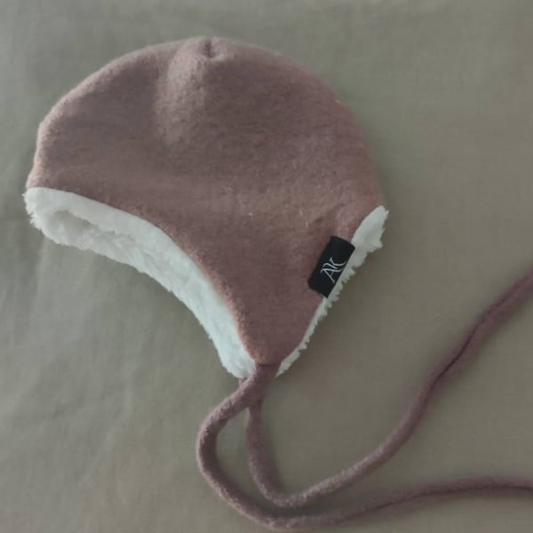 Baby Wool Hat, Winter Baby Hat With Tie Strings, 100 % Italian Wool Hat ...
