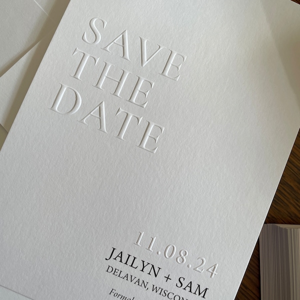 Blind Embossed Save the Date Card, Minimalist Invitation, Luxury ...