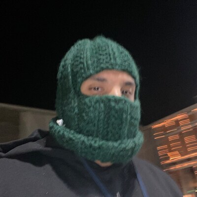 Emerald Green Wool Balaclava, Handmade Chunky Balaclava, Hand Knit Over ...