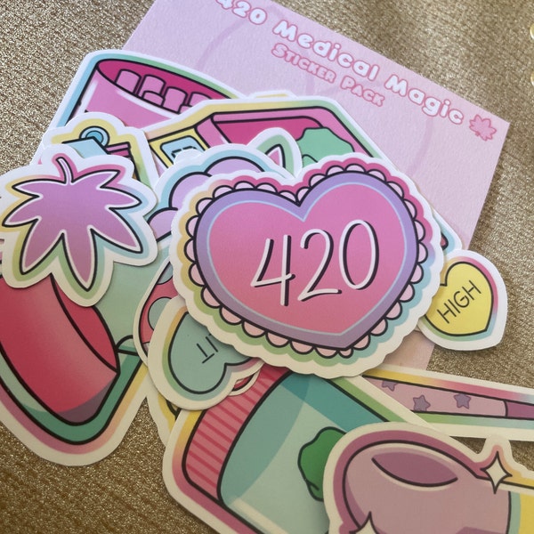 420 Medical Magic Girl Sticker Pack Marijuana Stickers Cute Weed ...