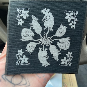 Rat King Silver Screen Print Fabric Patch 8x8cm Goth, Rat Lover Gift ...