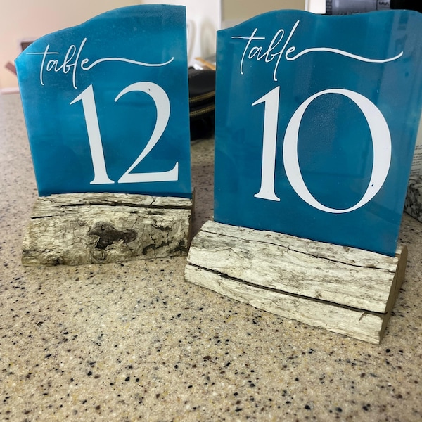 Faux Sea Glass Table Numbers With Driftwood Stands for Coastal Weddings ...