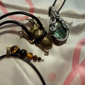 Pure Brass Beetle Necklace – Ghost Neck Insect Pendant With Tiger’s Eye ...