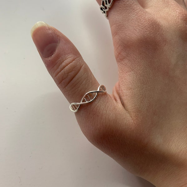 925 Sterling Silver Double Helix DNA Structure Open Ring Adjustable ...