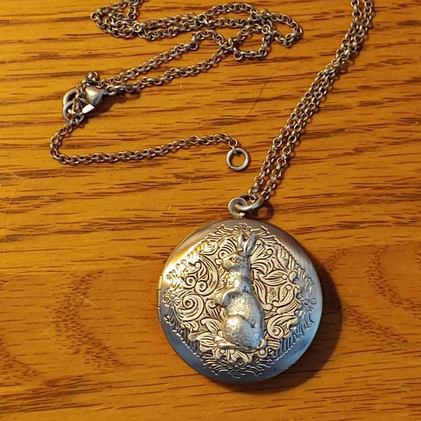 Silver Rabbit Locket Floral Bunny Antique Silver Locket Hare Keepsake ...