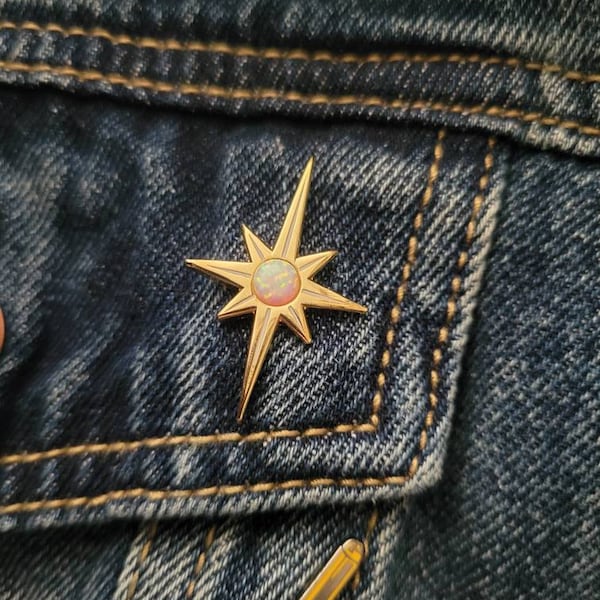 Starburst Opal mystic White Enamel Pin, Celestial Star Ethereal Pretty ...