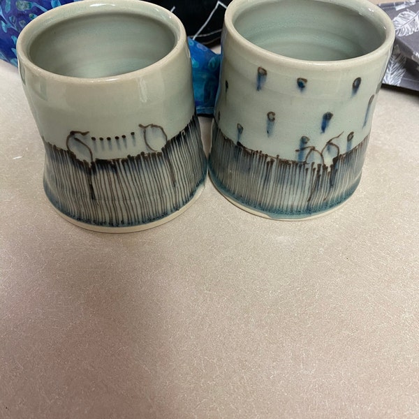 Ceramic Stoneware Cup Handleless Mug Tumbler Wine Glass Red Bird Cherry ...